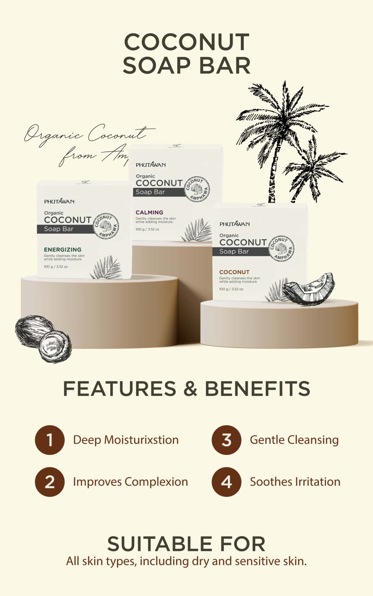 Organic Coconut Soap Bar - Phutawan Malaysia